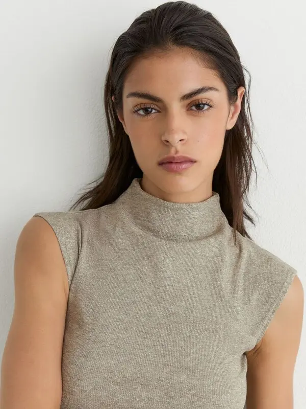 REISS Dita Metallic-knit High-neck Vest