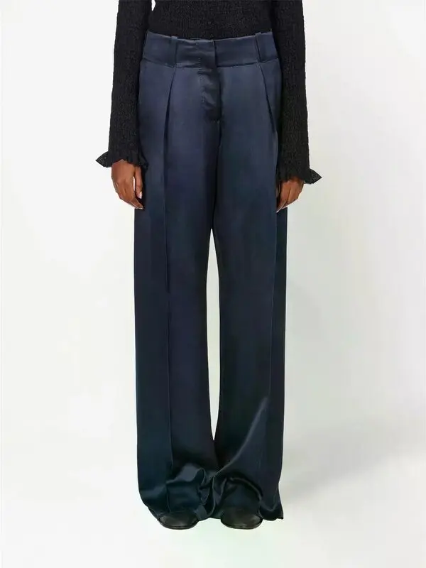 FERRAGAMO Midnight Silk Blend Pleated Trousers