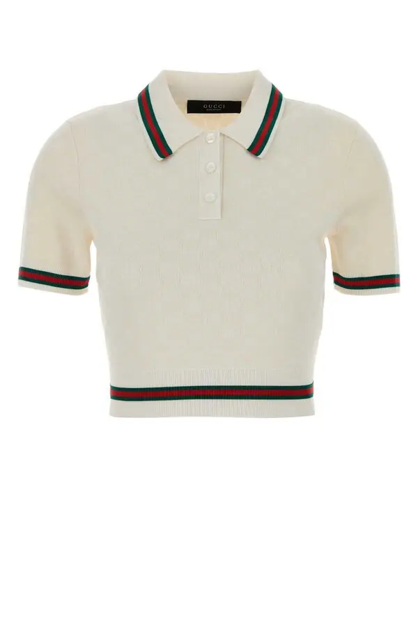 Gucci Ivory Gg Jersey Polo Shirt