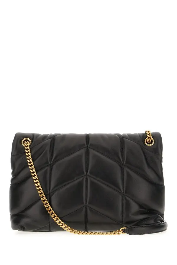 Saint Laurent Black Quilted Leather Shoulder Bag With Gold Tone Chain Strap