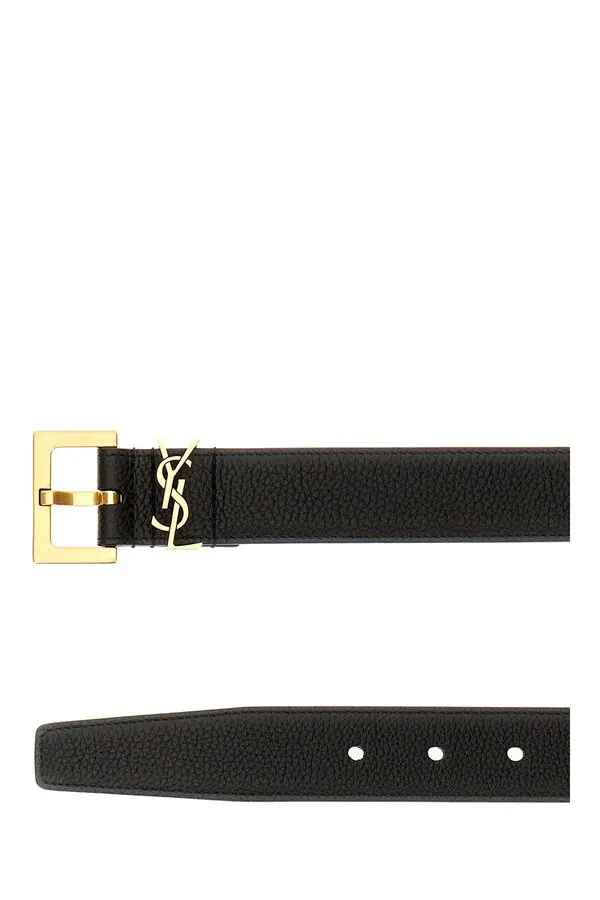 Saint Laurent Leather Belt With Monogram Buckle