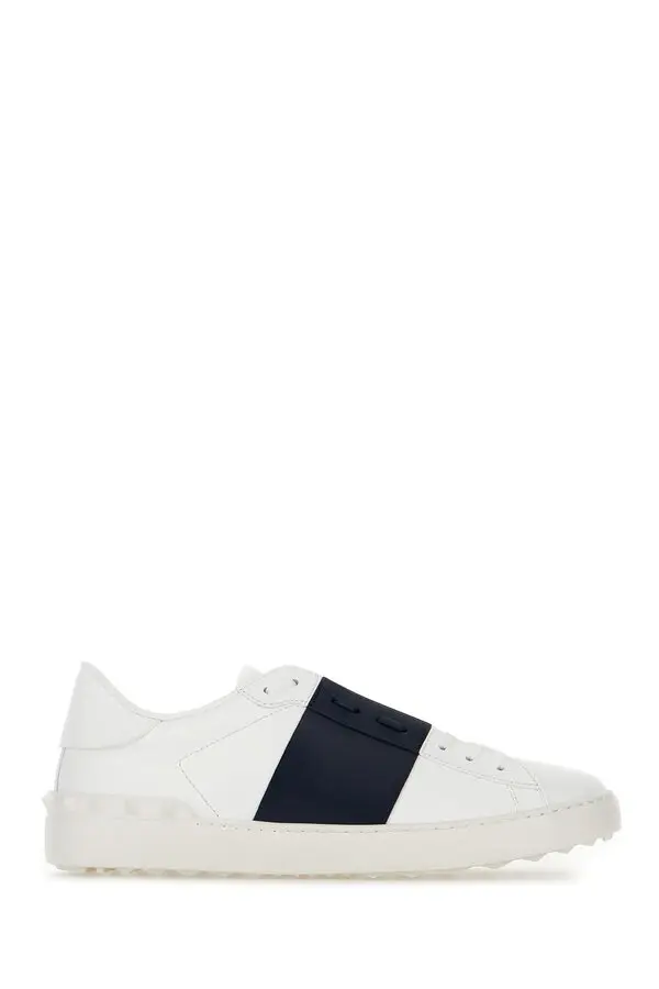 Valentino Garavani White Leather Sneakers With Navy Band - Multicolor
