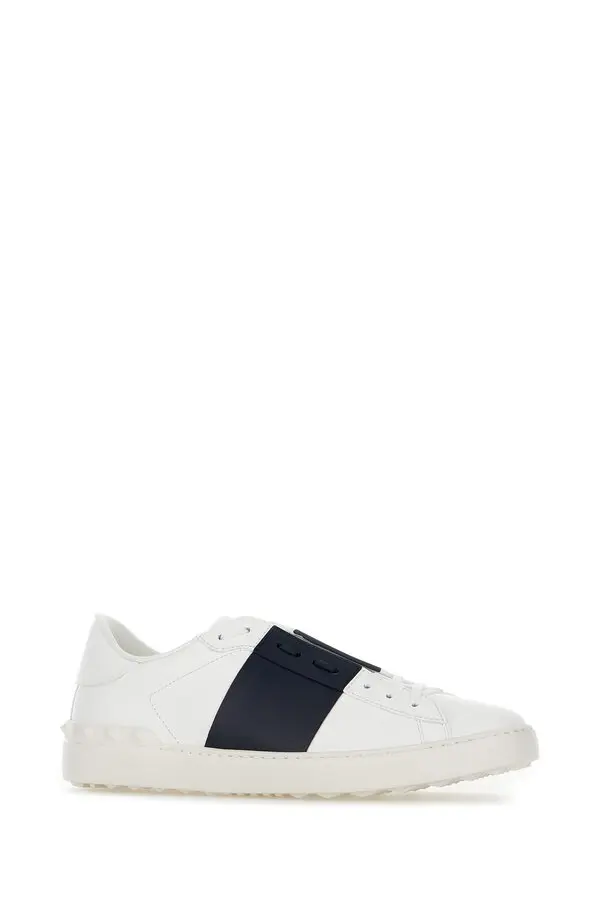 Valentino Garavani White Leather Sneakers With Navy Band - Multicolor