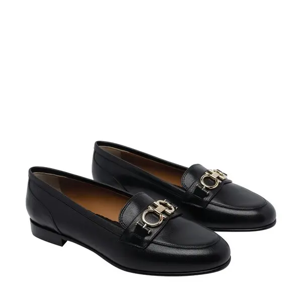 FERRAGAMO Gancini Ornament Loafers - Black