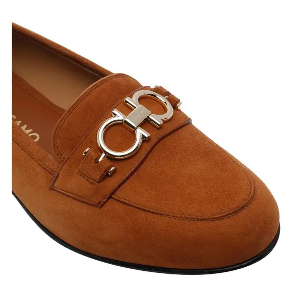 FERRAGAMO Gancini Ornament Suede Loafers - Brown
