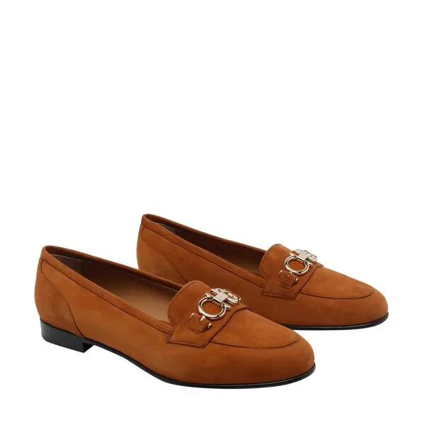 FERRAGAMO Gancini Ornament Suede Loafers - Brown