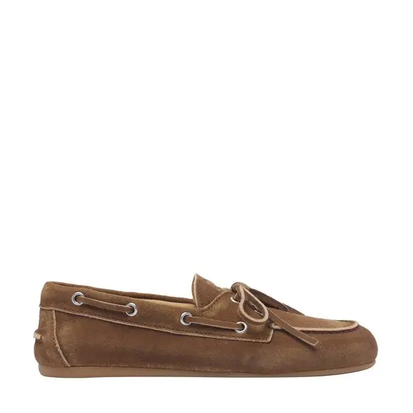 Miu Miu Suede Faded Deck Loafers - Brown