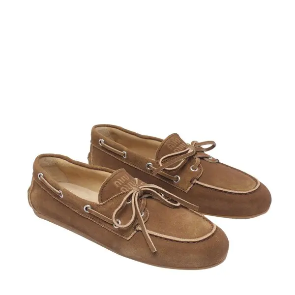 Miu Miu Suede Faded Deck Loafers - Brown