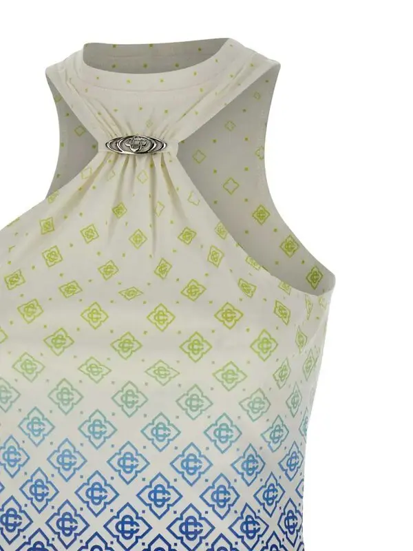 Casablanca Draped Top With Monogram Print - Multicolor
