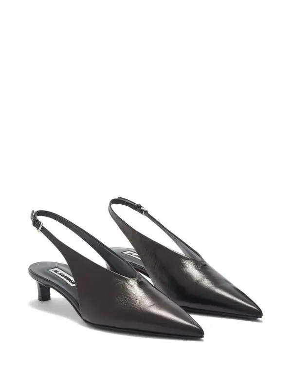 JIL SANDER Leather Slingback Pumps With Ankle Strap
