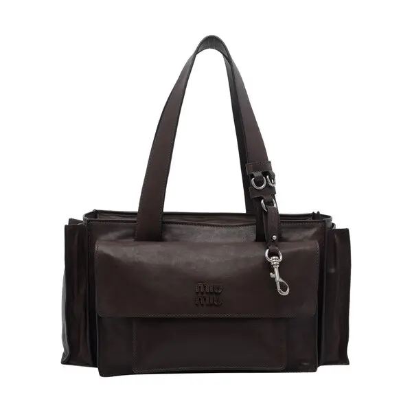 Miu Miu Utilitaire Shopping Bag With Logo - Brown