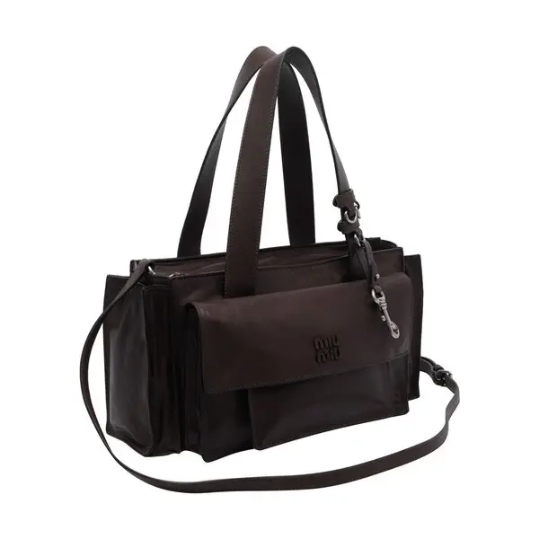 Miu Miu Utilitaire Shopping Bag With Logo - Brown