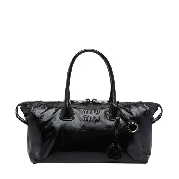 Miu Miu Shiny Finish Calf Leather Shoulder Bag - Black