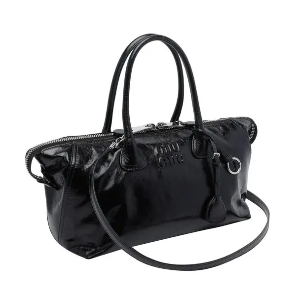 Miu Miu Shiny Finish Calf Leather Shoulder Bag - Black