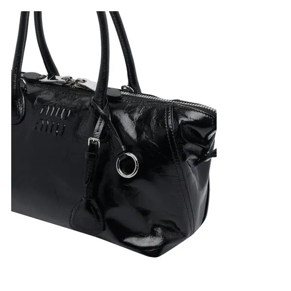 Miu Miu Shiny Finish Calf Leather Shoulder Bag - Black