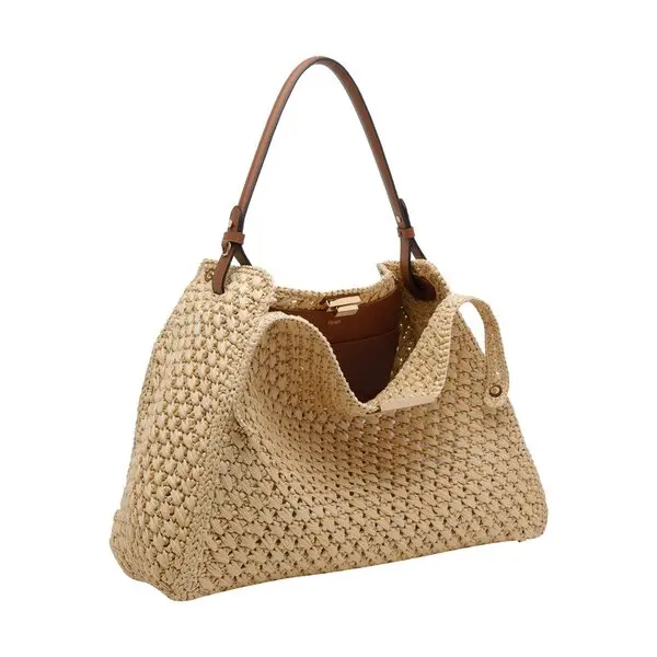 Fendi Straw Large Way Shoulder Bag - Cream