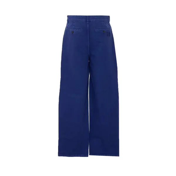 Miu Miu Wide Leg Embroidered Logo Cotton Pants