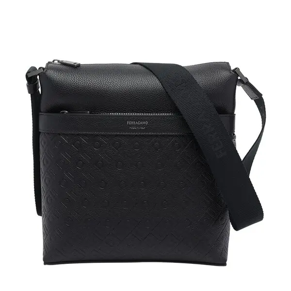 FERRAGAMO Monogram Messenger Bag - Black