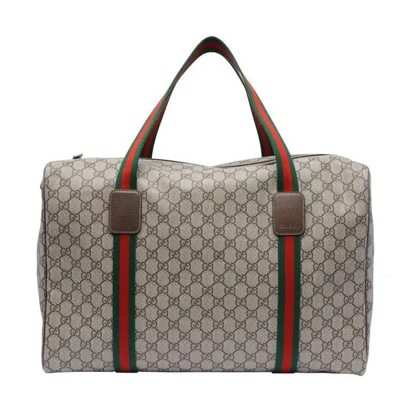 Gucci Medium Gg Supreme Canvas Duffle Bag With Web Detail - Cream