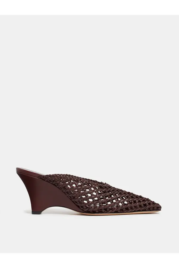 Le Monde Beryl Victoria Wedge Knotted Leather Mule - Burgundy