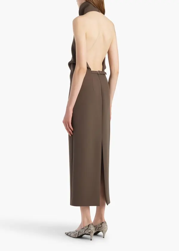 Khaite Roxanne High-neck Halter Crepe Dress With Open Back - Clove