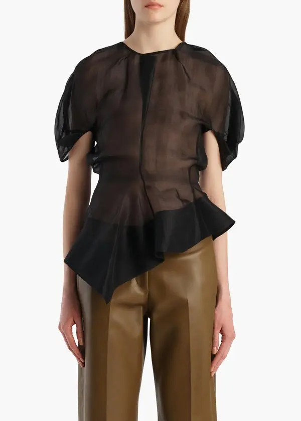 Khaite Rumi Silk Organza Draped Top - Black