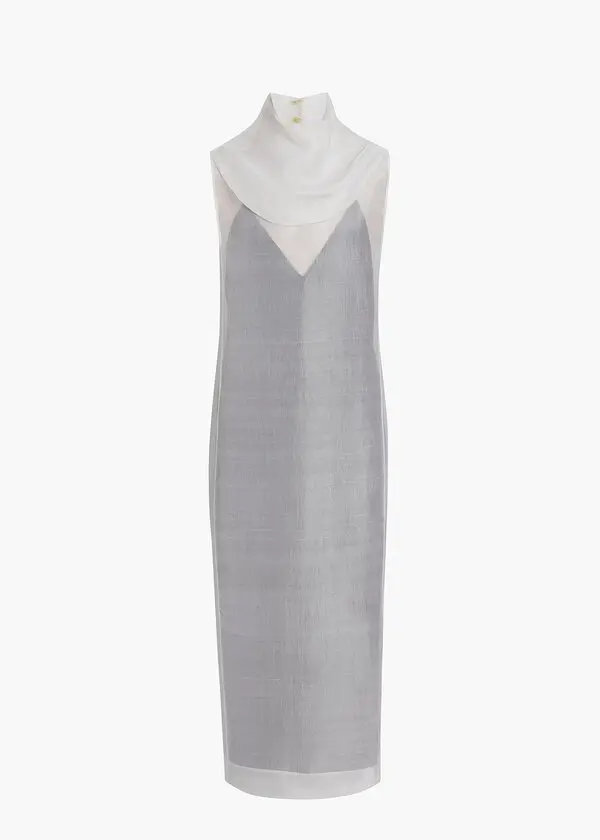 Khaite Elva Silk Organza High-neck Dress - Chalk