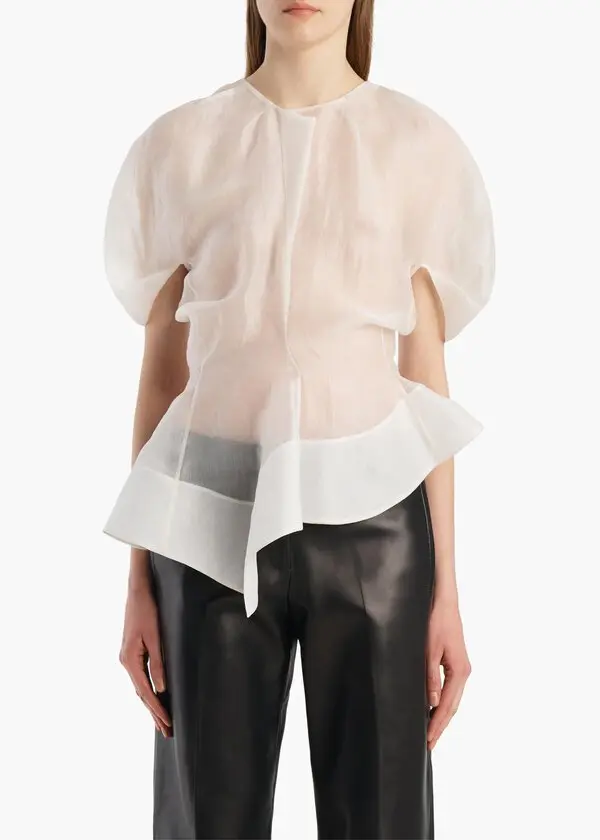 Khaite Rumi Silk Organza Draped Top - Chalk