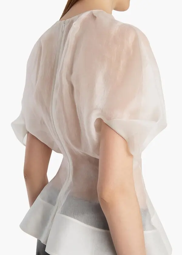 Khaite Rumi Silk Organza Draped Top - Chalk