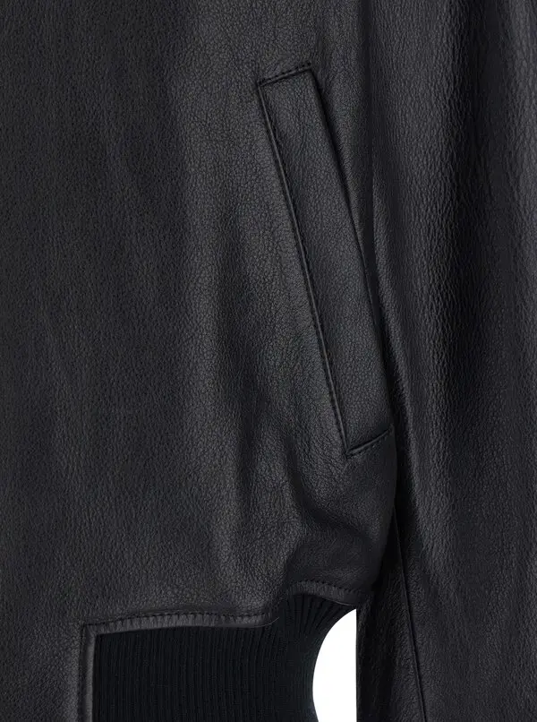 AMI Paris Leather Jacket With Zip Closure - Multicolor
