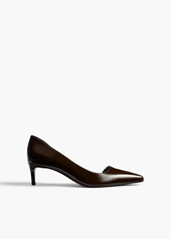 Khaite Jett D'orsay Low Heel Pumps In Glazed Leather - Cacao