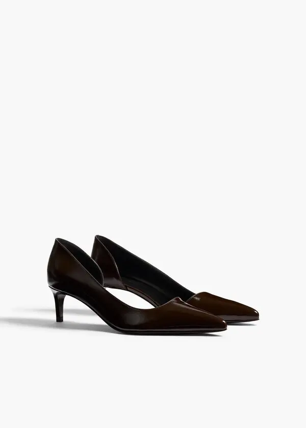 Khaite Jett D'orsay Low Heel Pumps In Glazed Leather - Cacao