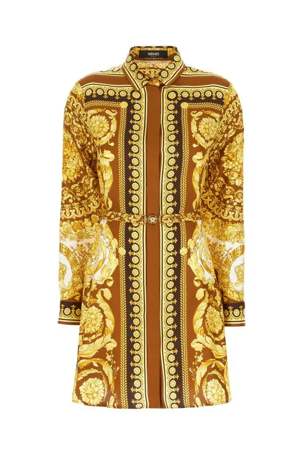 Versace Long Sleeve Dress With Medusa Buckle - Multicolor