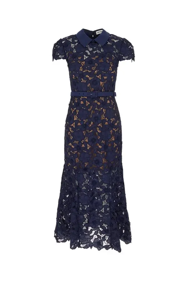 SELF-PORTRAIT Embroidered Lace Dress With Belt - Multicolor