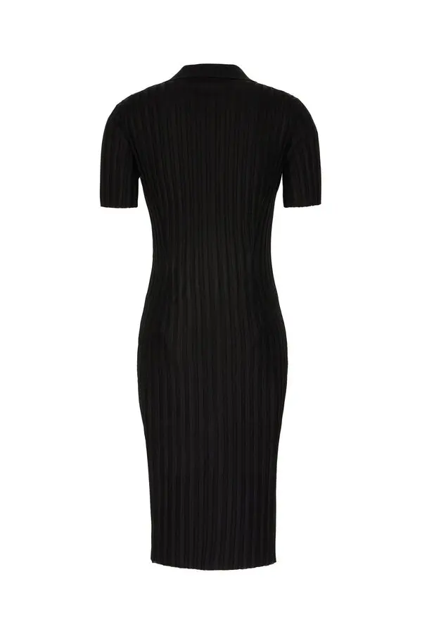 Versace Ribbed Button-front Dress With Gold Tone Medusa Buttons