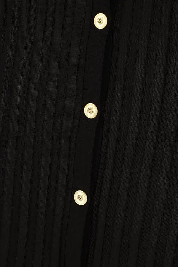 Versace Ribbed Button-front Dress With Gold Tone Medusa Buttons