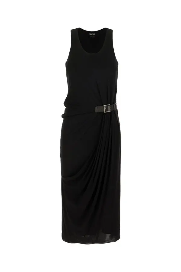 TOM FORD Black Asymmetrical Belted Dress