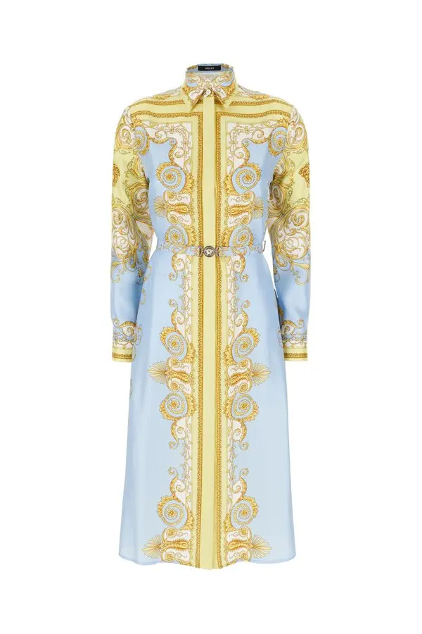 Versace Printed Belted Shirt Dress - Multicolor