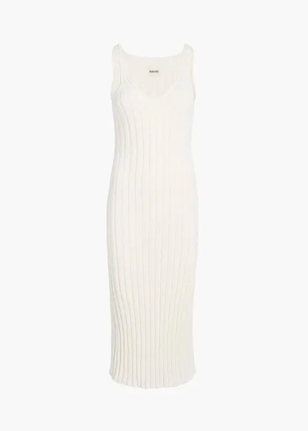 Khaite Ribbed Knit V-neck Midi Dress - Glaze
