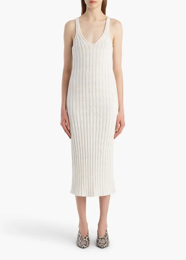 Khaite Ribbed Knit V-neck Midi Dress - Glaze