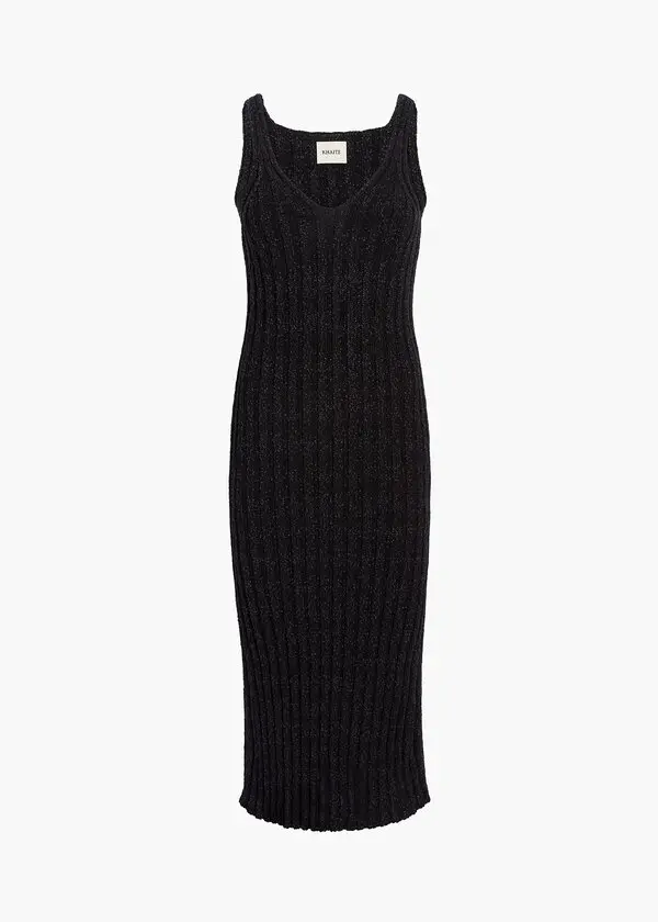 Khaite Ribbed V-neck Knit Dress - Black