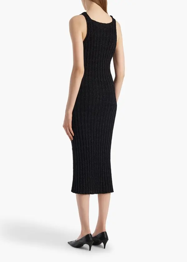 Khaite Ribbed V-neck Knit Dress - Black
