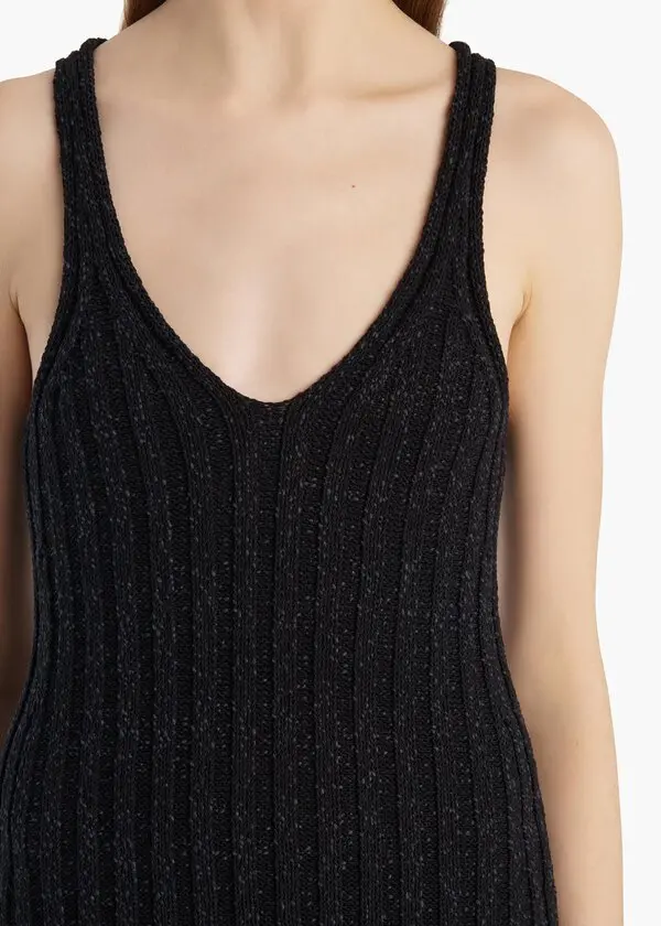 Khaite Ribbed V-neck Knit Dress - Black