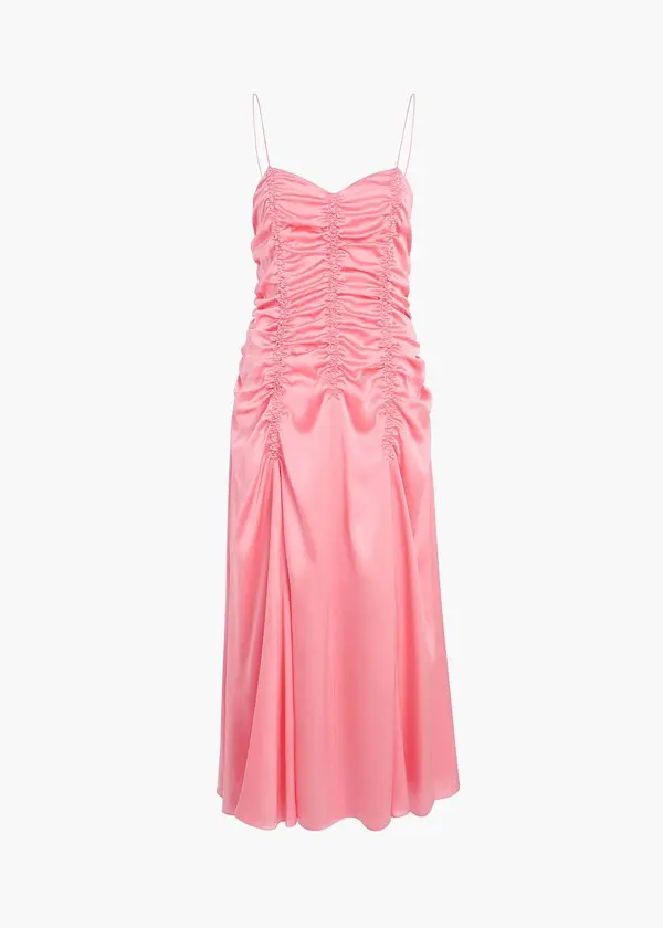 Khaite Raina Ruched Sweetheart Neckline Silk Charmeuse Dress - Azalea