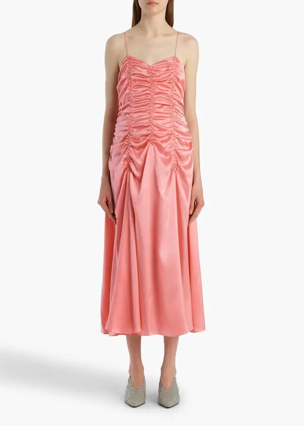 Khaite Raina Ruched Sweetheart Neckline Silk Charmeuse Dress