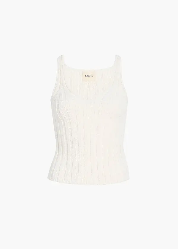 Khaite Ribbed V-neck Tank Top - Glaze