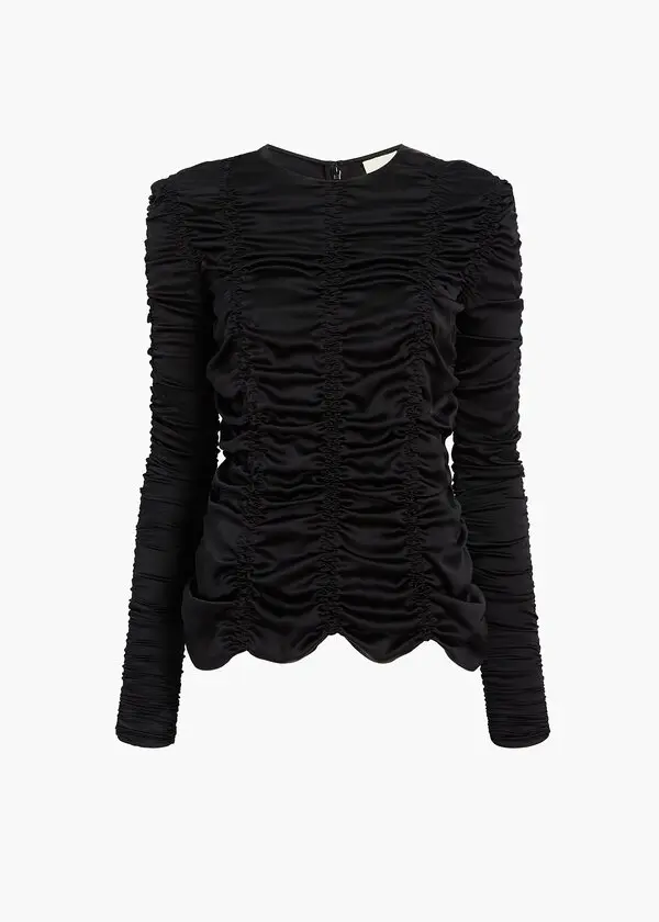 Khaite Rory Ruched Silk Charmeuse Long Sleeve Top - Black