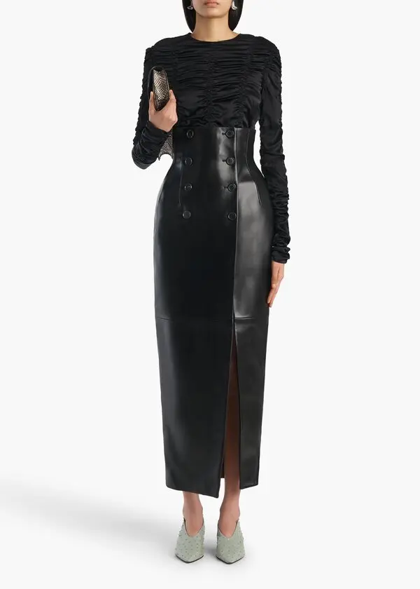 Khaite Rory Ruched Silk Charmeuse Long Sleeve Top - Black