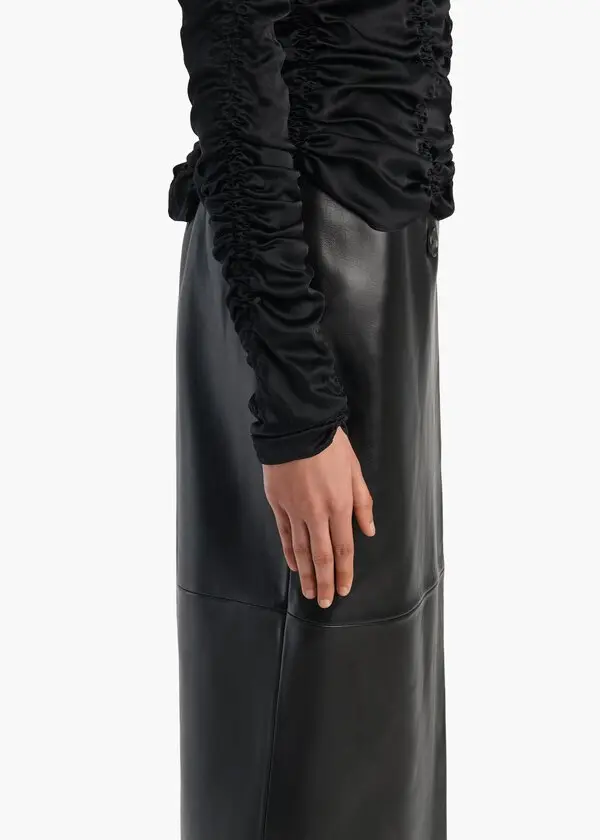 Khaite Rory Ruched Silk Charmeuse Long Sleeve Top - Black