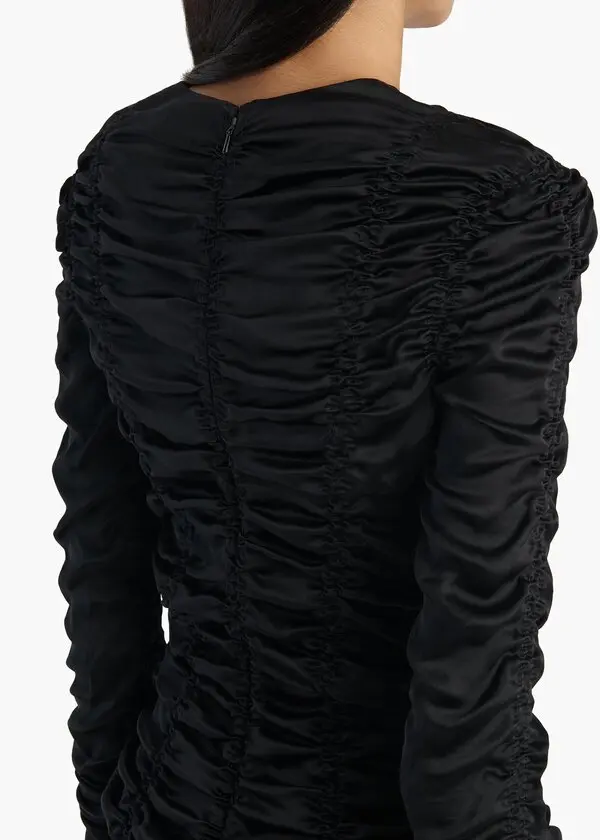 Khaite Rory Ruched Silk Charmeuse Long Sleeve Top - Black